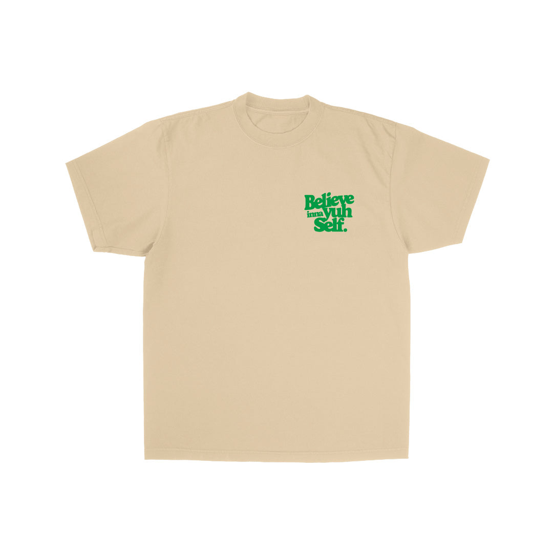BELIEVE INNA YUHSELF (CREAM / GREEN) TEE – RepJA